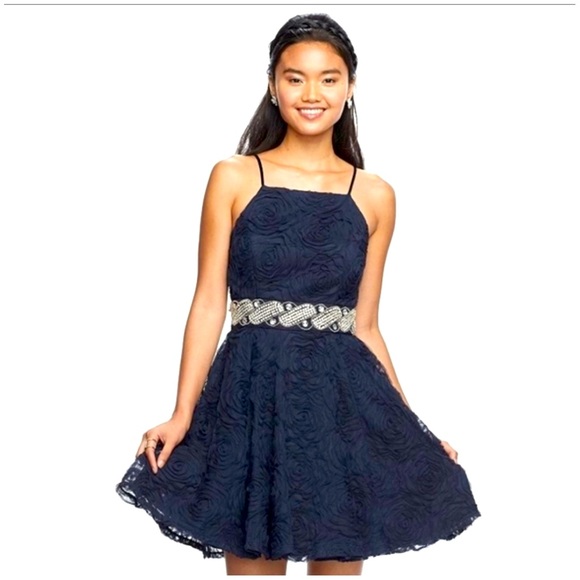 Trixxi | Dresses | Trixxi Fit Flare Floral Soutache Rhinestone ...